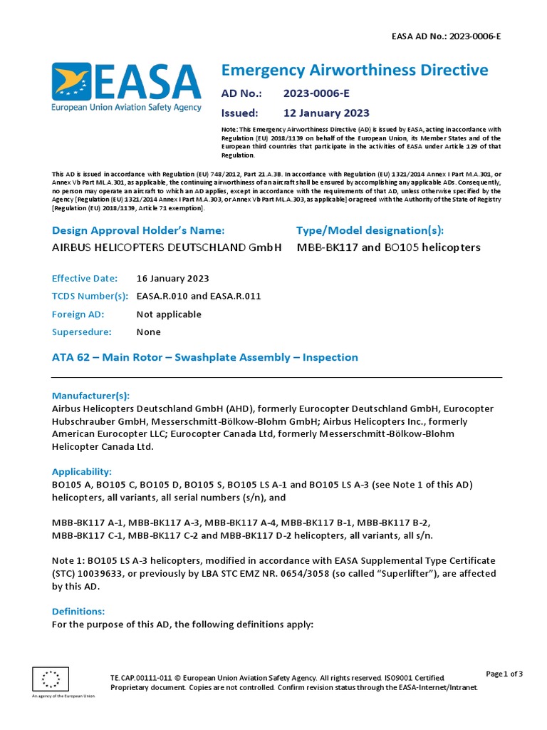 Easa Ead 2023-0006-E 1 | PDF | Aviation | Transport