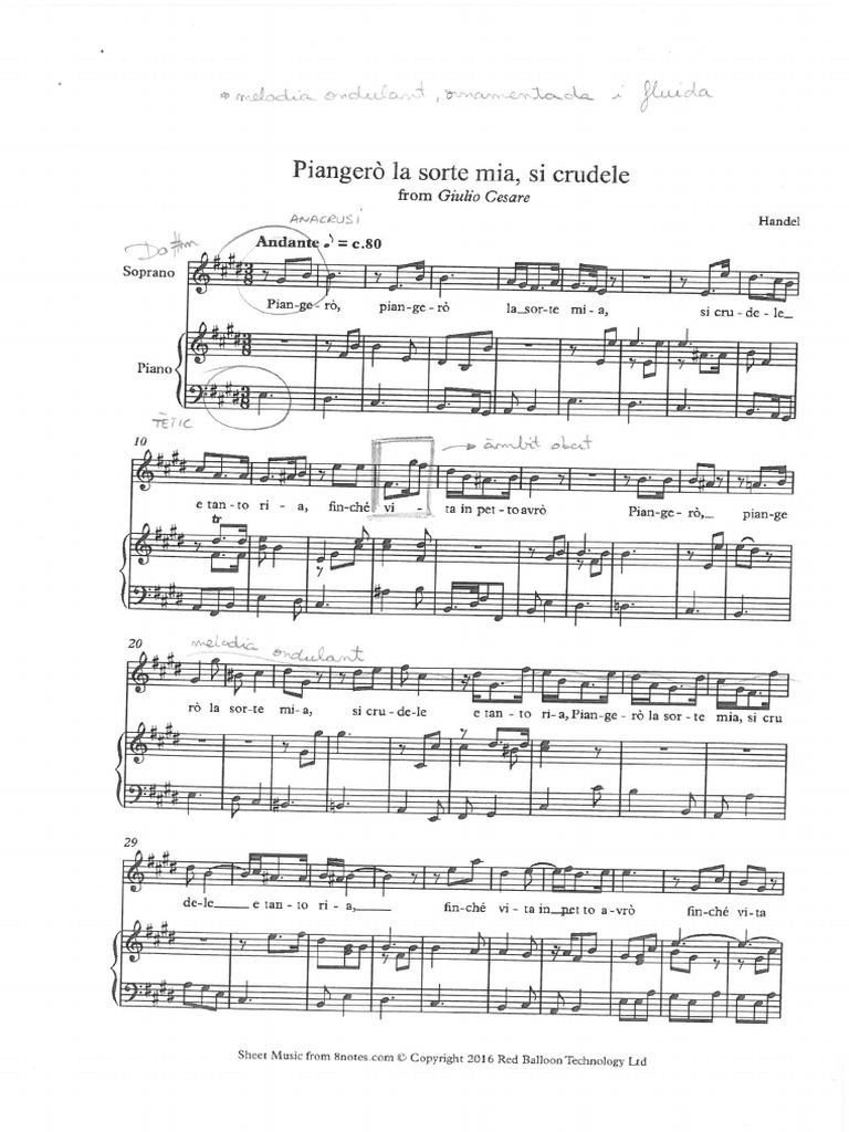 PIAGERO LA SORTE MIA, Òpera Giulio Cesare - Partitura Analitzada | PDF