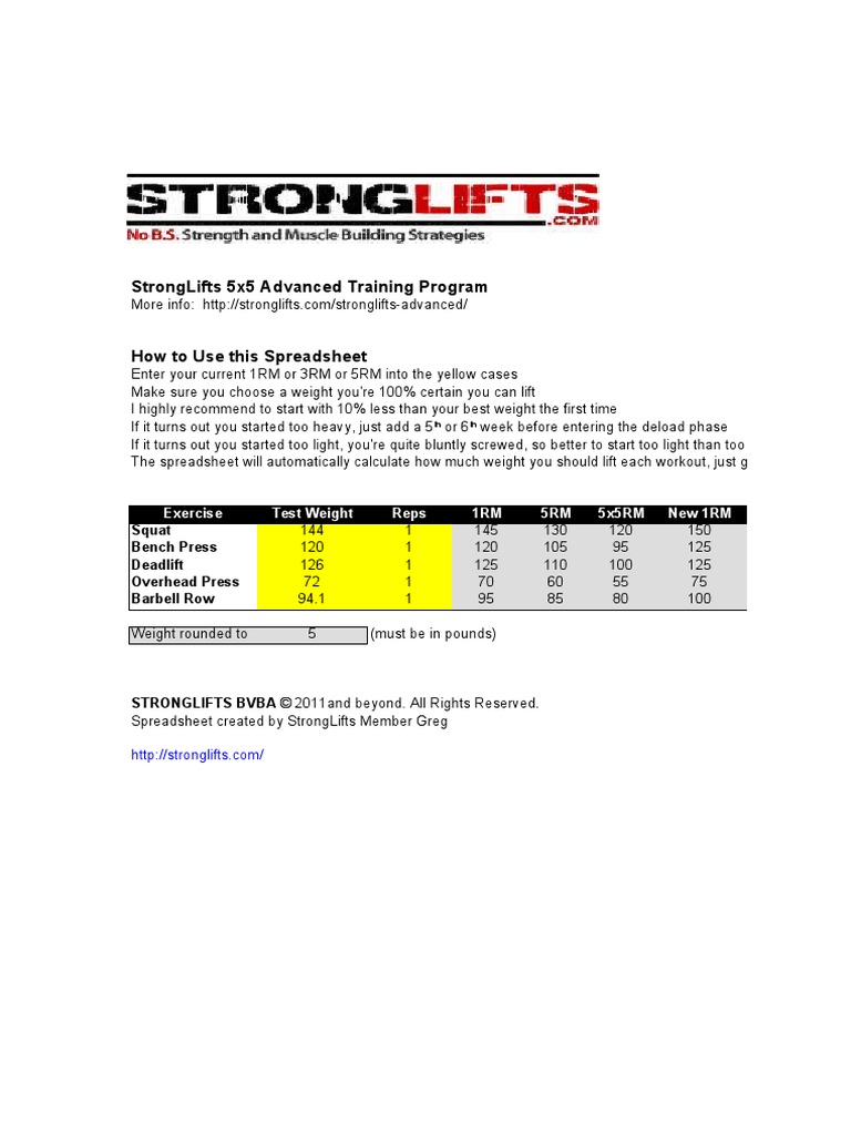 Stronglifts 5x5 Advanced | Download Free PDF | Physical Fitness ...