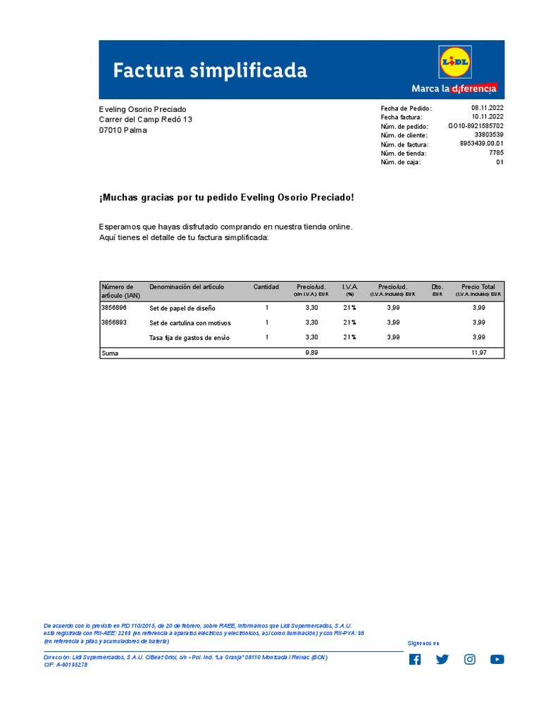 Qué es el NRU en facturación Lidl | PDF | Venta al por menor | Minoristas