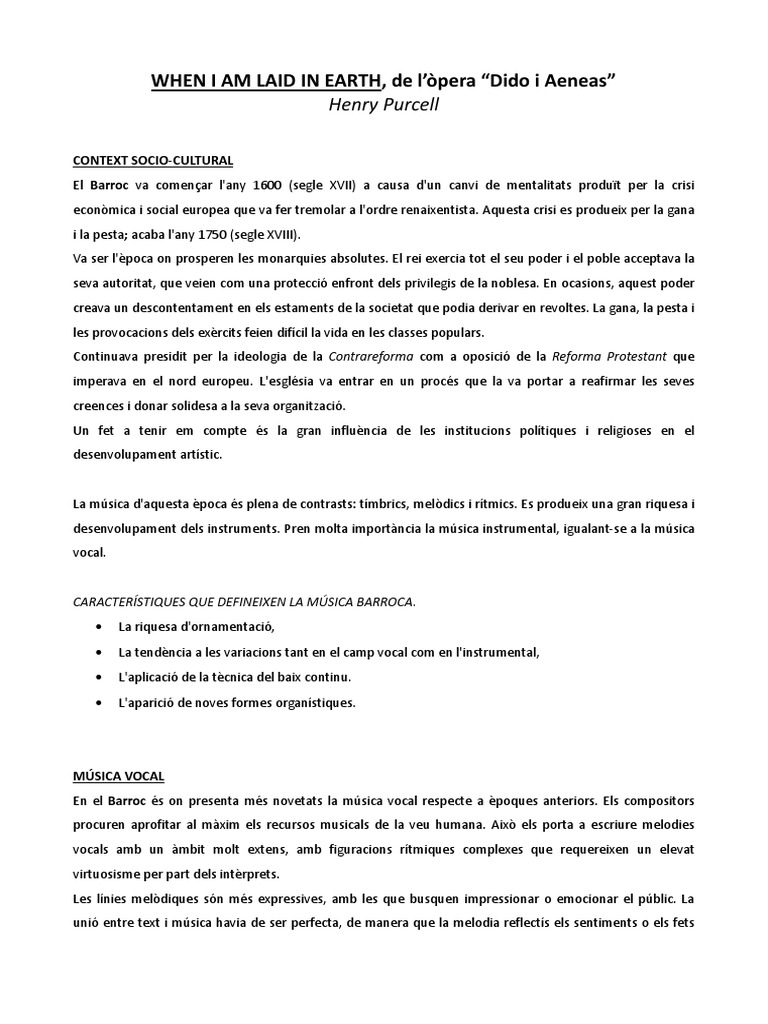 WHEN I AM LAID IN EARTH - Henry Purcell | PDF