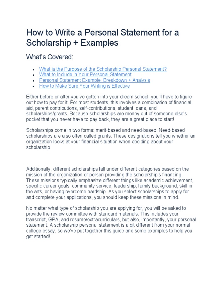 How To Write A Personal Statement For A Scholarship | PDF | Autism ...