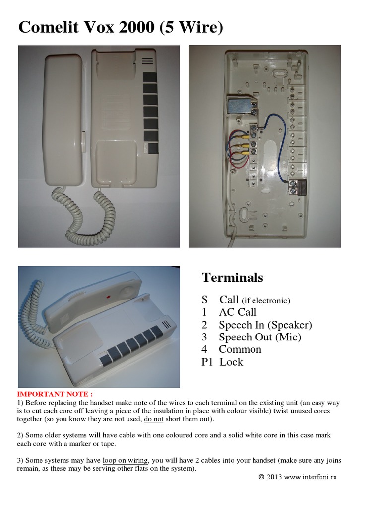 Comelit Vox 2000 5 Zica Interfonska Slusalica Sema Prikljucaka 1 | PDF