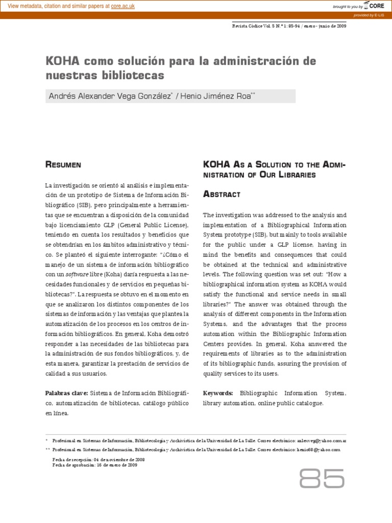 Koha Como Una Solución Para La Adminsitración De Nuestras Bibliotecas