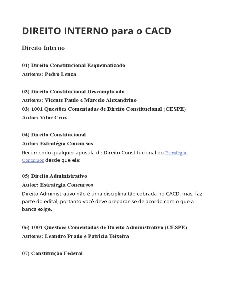 Direito Interno para o CACD | PDF | Negócios | Finanças e Administração ...