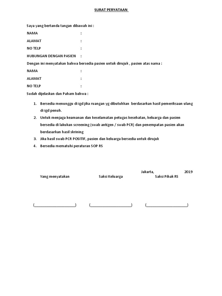 Surat Pernyataan Igd Umum | PDF