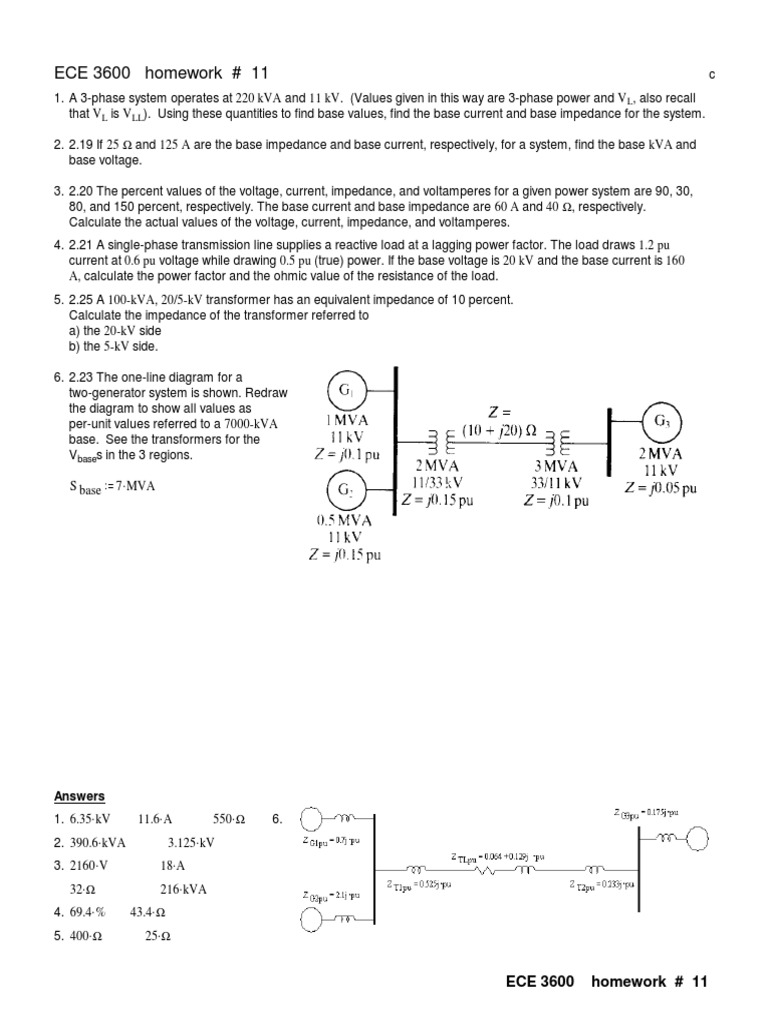 ECE 3600 Homework: Power System Calculations | PDF