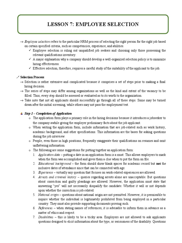 7 Employee Selection | PDF | Job Interview | Background Check