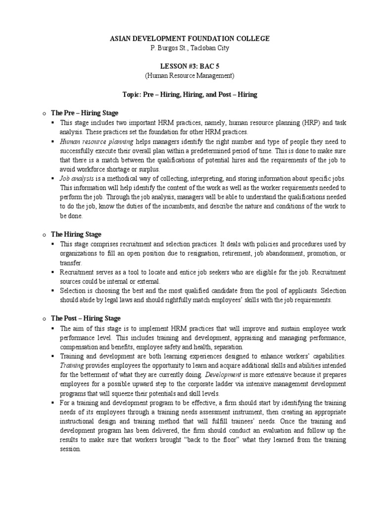 3 Pre Hiring Hiring Post Hiring | PDF | Employment | Recruitment