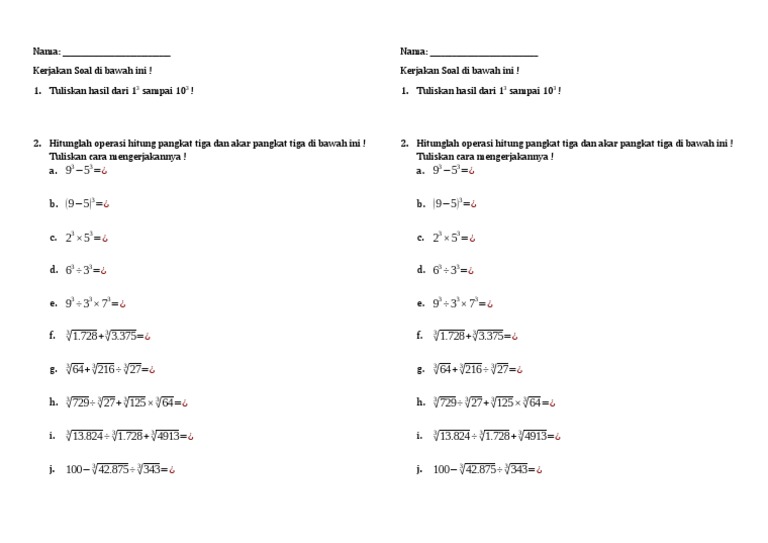Latihan MTK Pangkat 3 Dan Akar Pangkat 3 | PDF