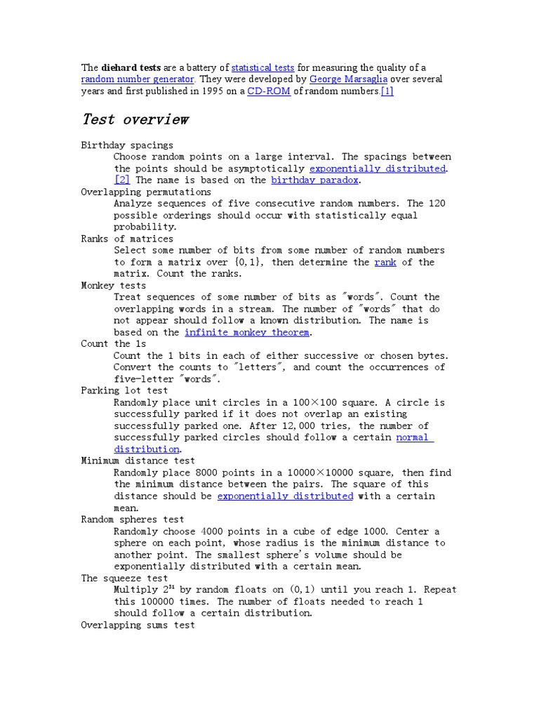 Diehard Tests for Randomness Evaluation | PDF | Matrix (Mathematics ...