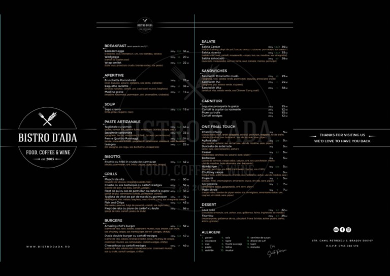 Meniu Bistro Dada 2022 | PDF