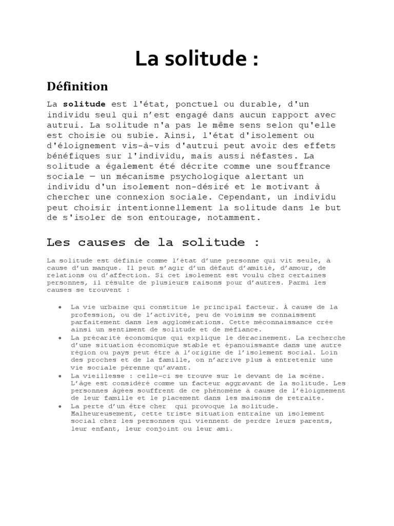 Définition et causes de la solitude | PDF | Solitude | Solitude