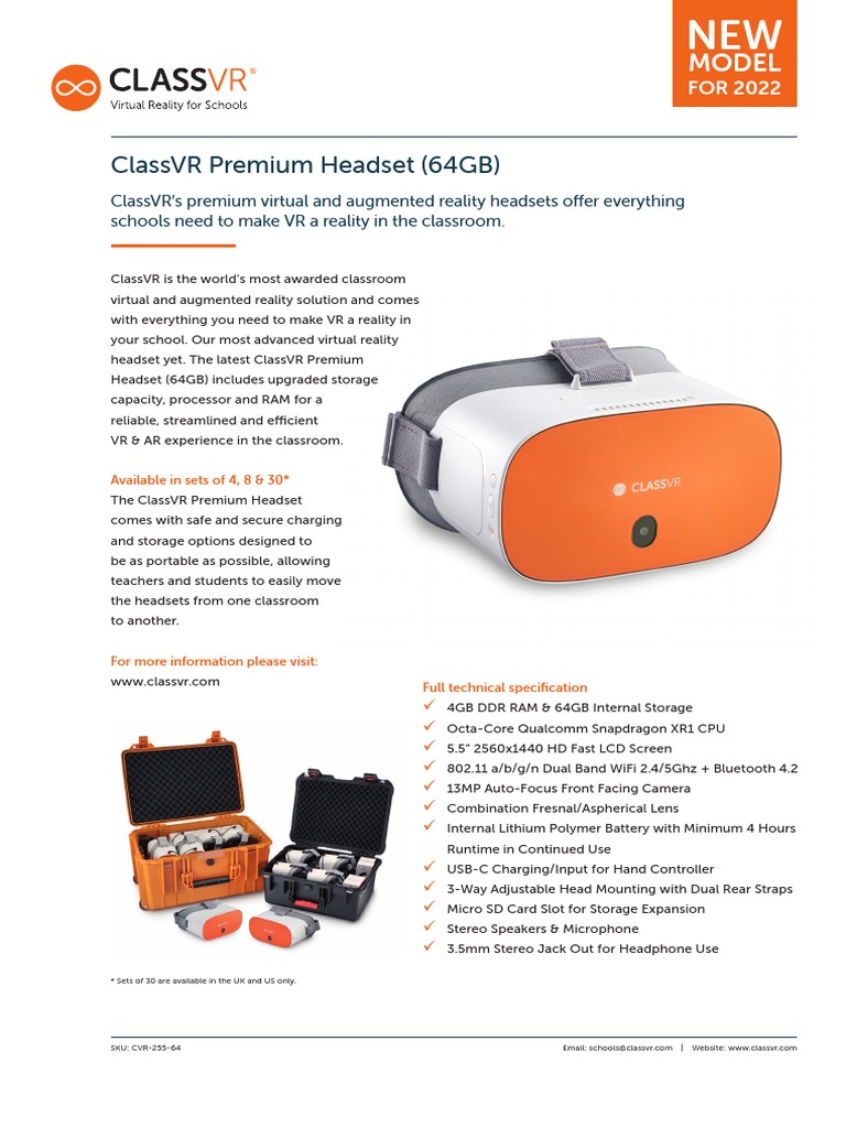 Classvr Premium Headset (64Gb) : Model | PDF | Virtual Reality ...