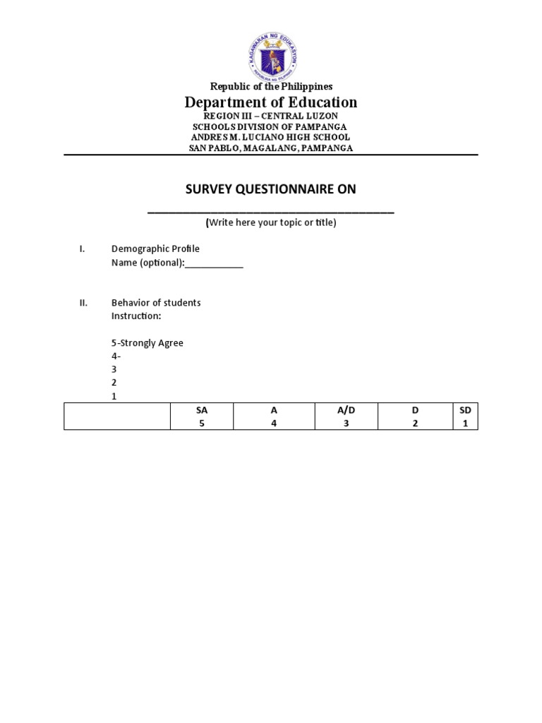 Format For Survey Questionnaire | PDF