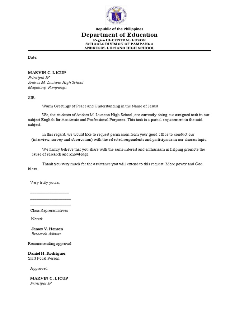 Letter of request to principal | PDF