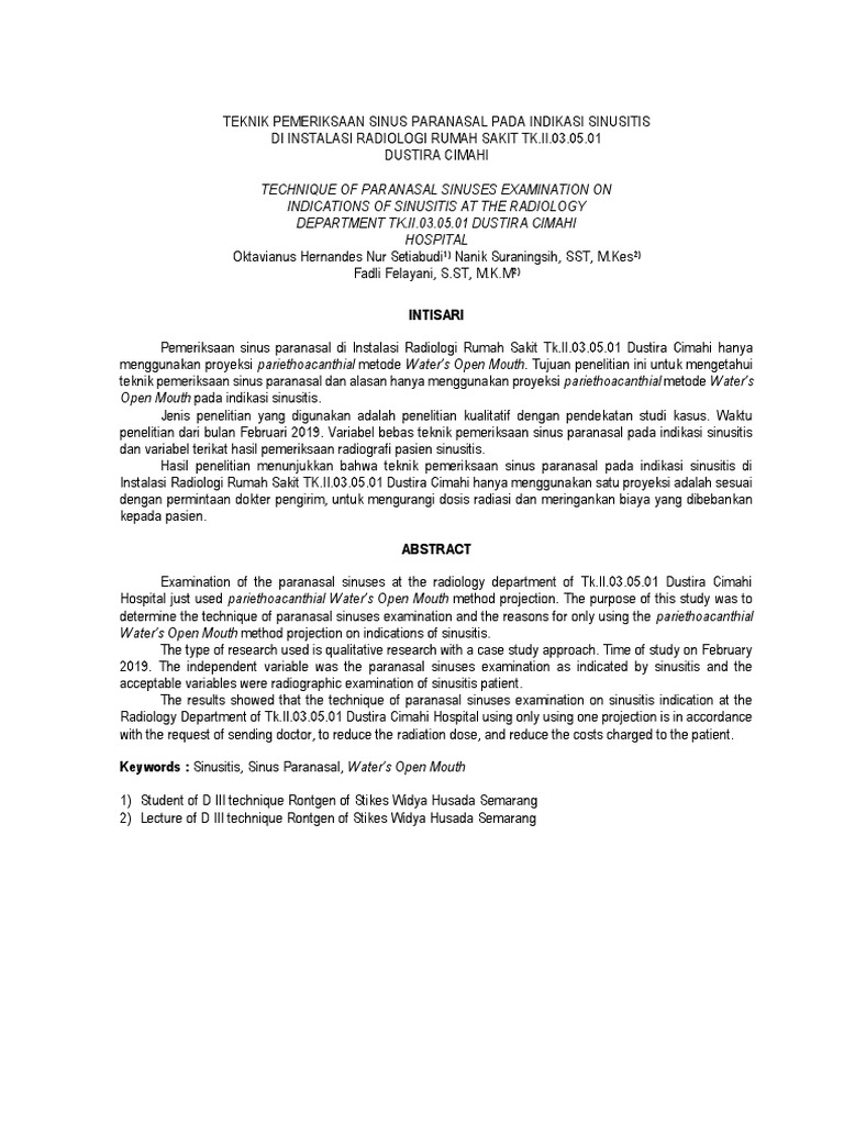 Teknik Pemeriksaan Sinusitis di Radiologi | PDF