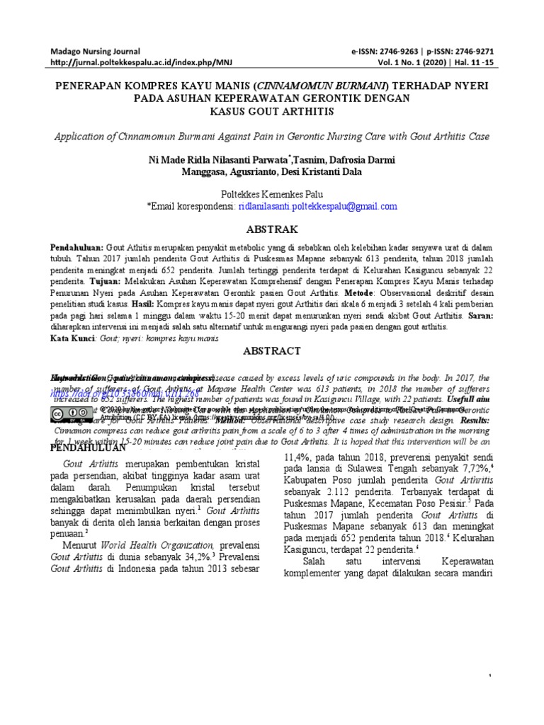 Penerapan Kompress Kayu Manis (Cinnamomun Burmani) Terhadap Nyeri Pada Asuhan Keperawatan ...