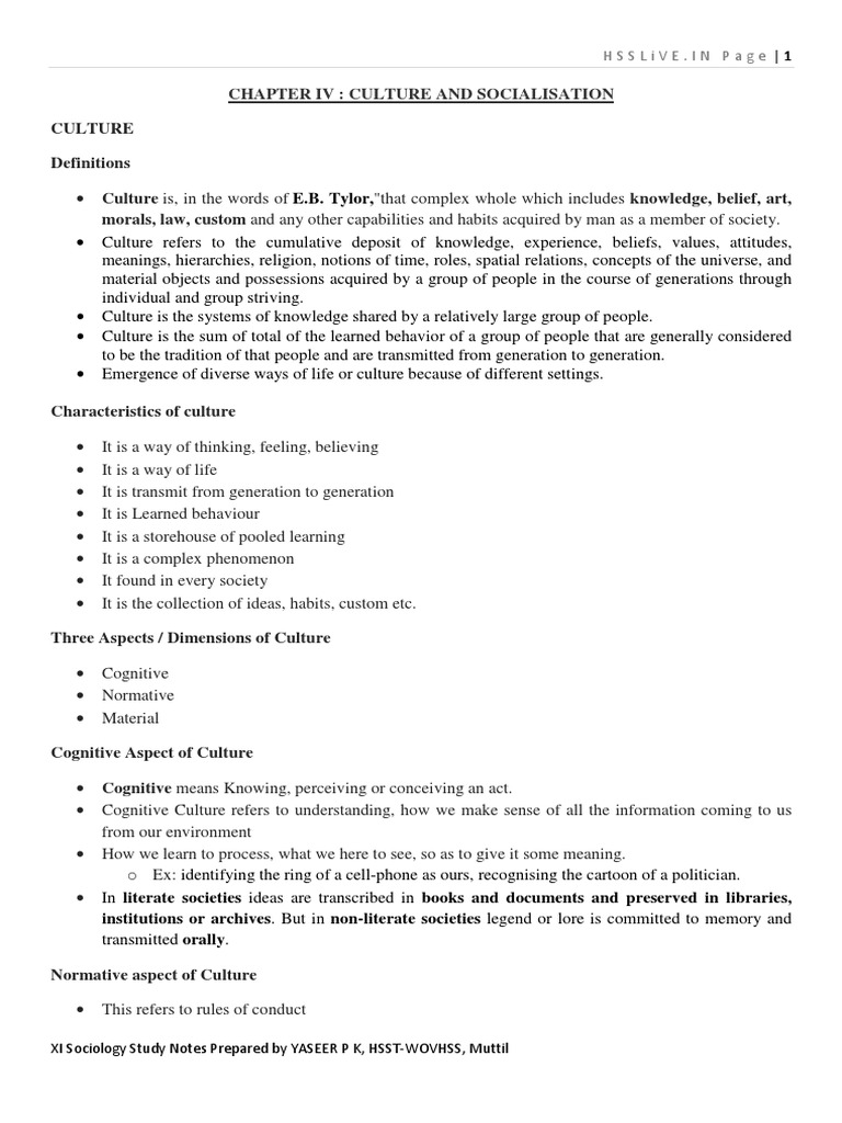XI Sociology Chapt4 Hsslive | PDF | Socialization | Behavior