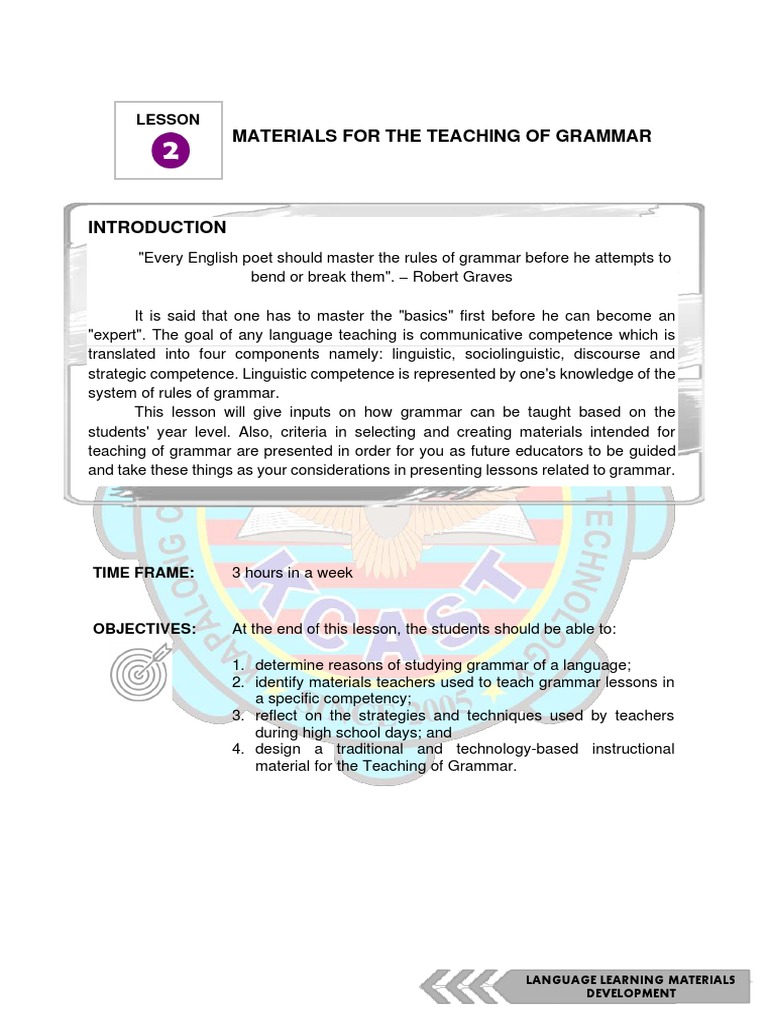 LLMD MODULE 5 Lesson 2 | PDF | Learning | Grammar