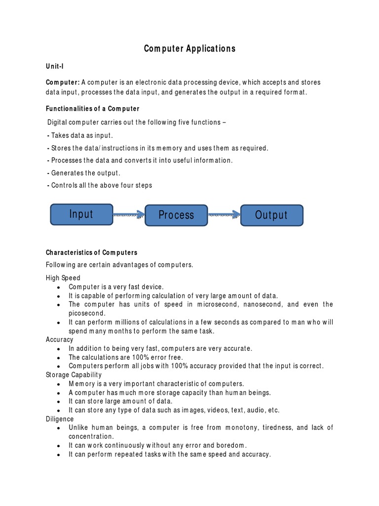 Computer Applications - Study Material Unit I | PDF | Printer (Computing) | Computer Data Storage