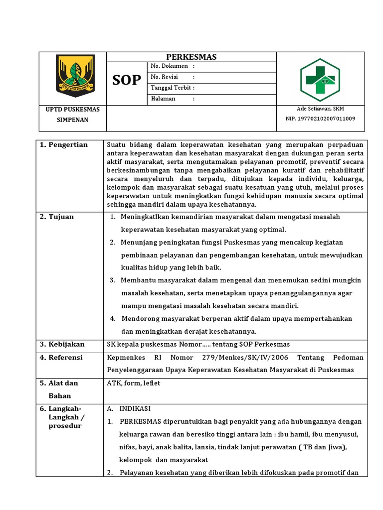 SOP Perkesmas di Puskesmas | PDF