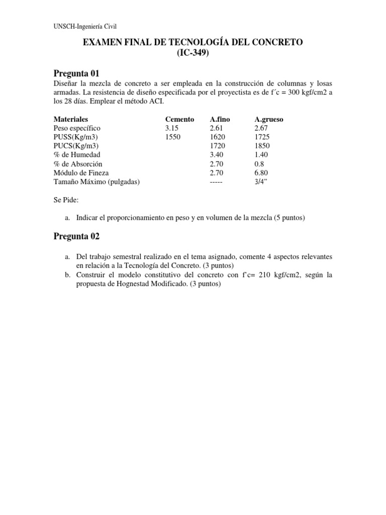 Examen FINAL 2020-Final | PDF | Hormigón