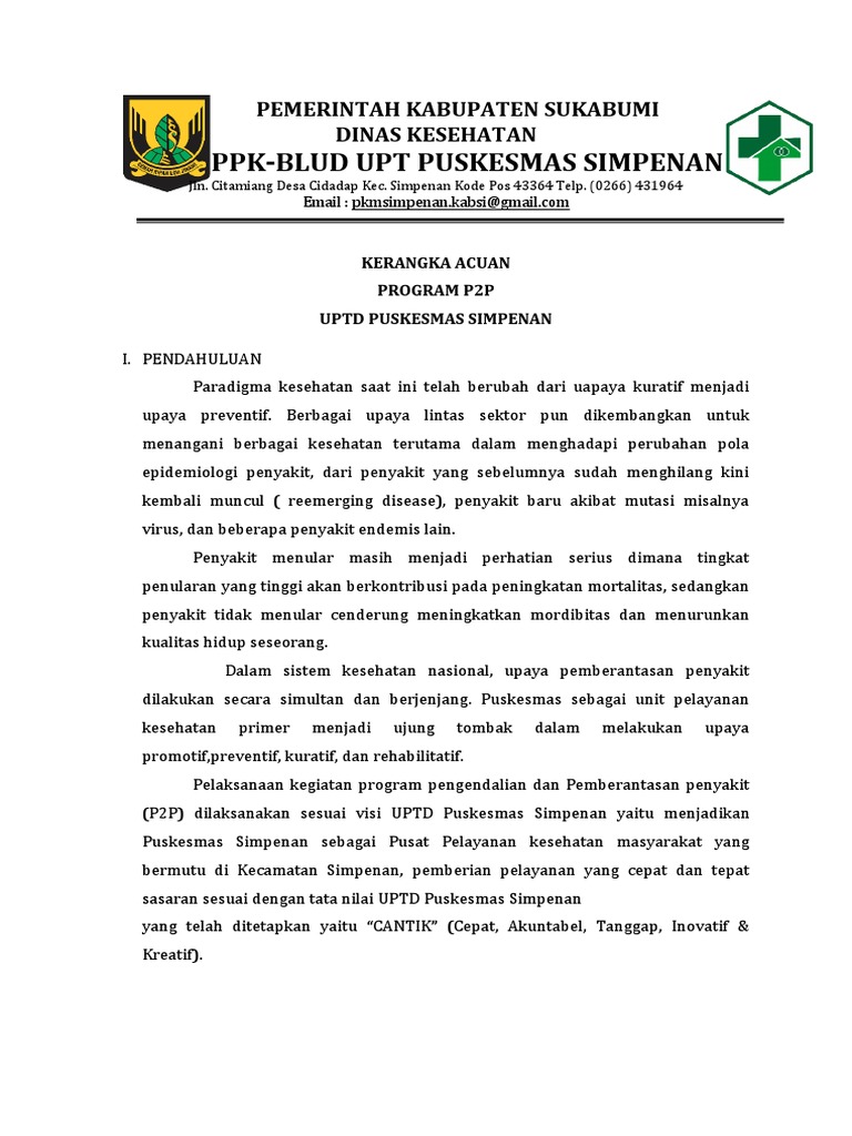 KAK P2P Puskesmas Simpenan | PDF