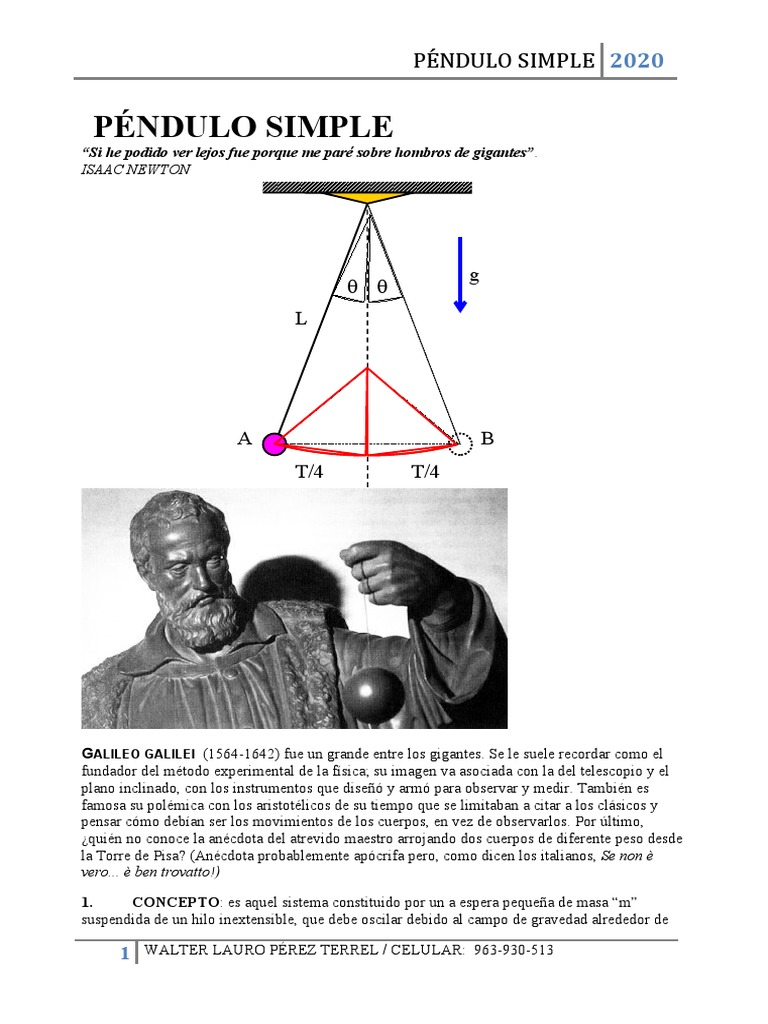 Péndulo Simple: Teoría y Ejemplos | PDF | Péndulo | Cantidades fisicas