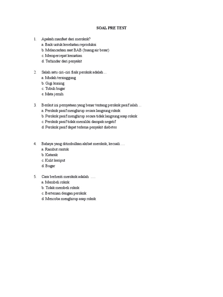 Soal Pre Test & Post Test | PDF Soal Pre Test & Post Test | PDF