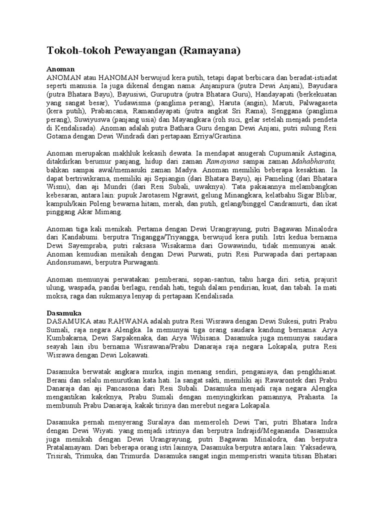 Tokoh Utama dalam Pewayangan Ramayana | PDF