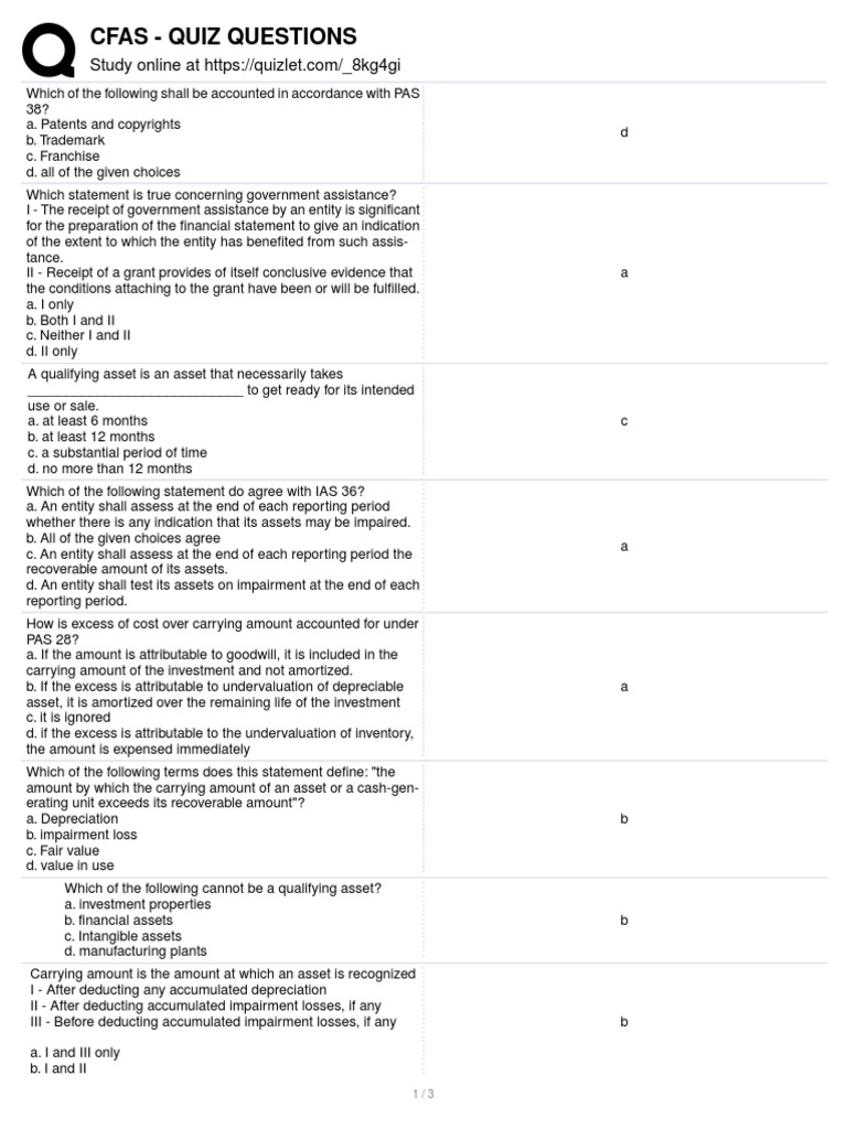 Cfas - Quiz Questions | PDF | Depreciation | Investing