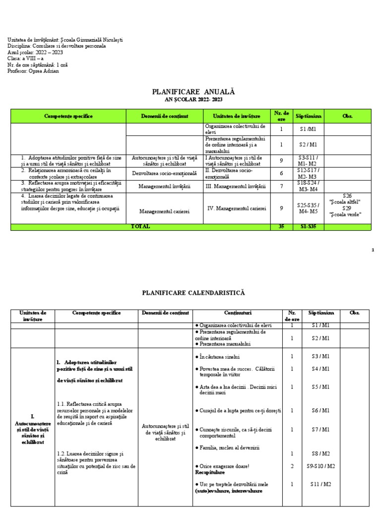 Planificare Dirigentie Cls - 8 BUNA | PDF