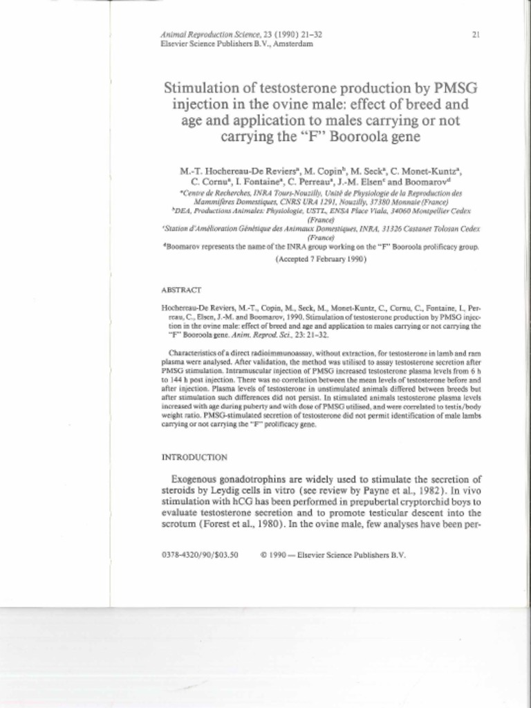Stimulation of Testosterone Production PMSG Injection Ovine | PDF ...