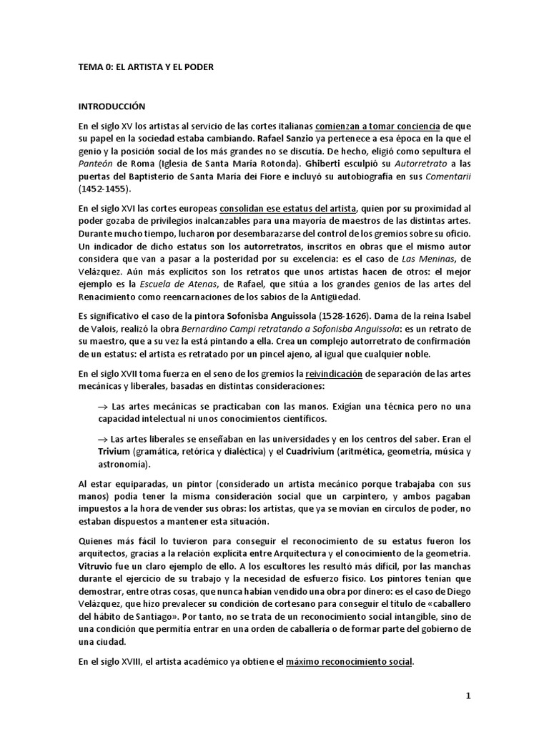 Tema 0 - El Artista y El Poder | PDF | Pinturas | Pintura de retrato