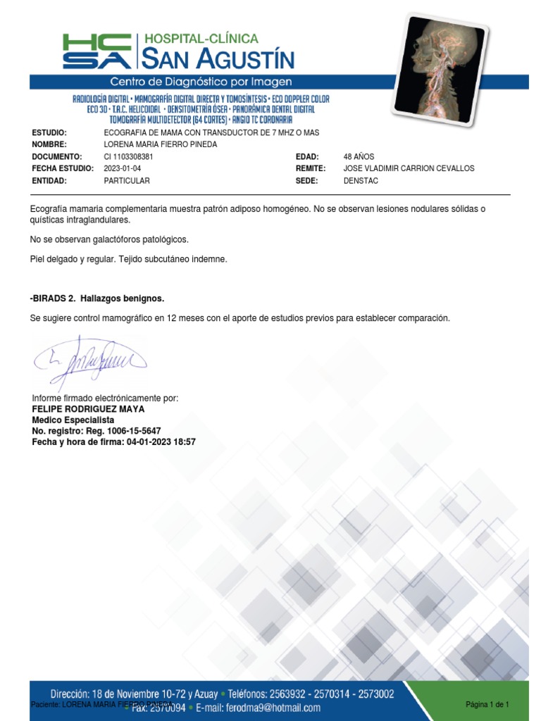 Ecografia de Mama Con Transductor de 7 MHZ o Mas | PDF