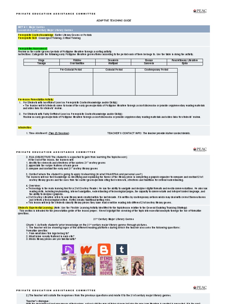 Adaptive Teaching Guide for Literature | PDF | Genre | Poetry