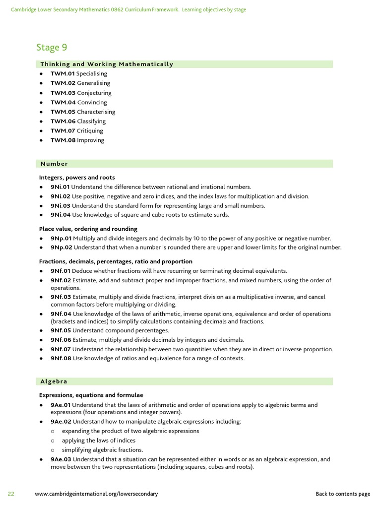 Mathematics Curriculum Framework Stage 9 | PDF | Multiplication | Area