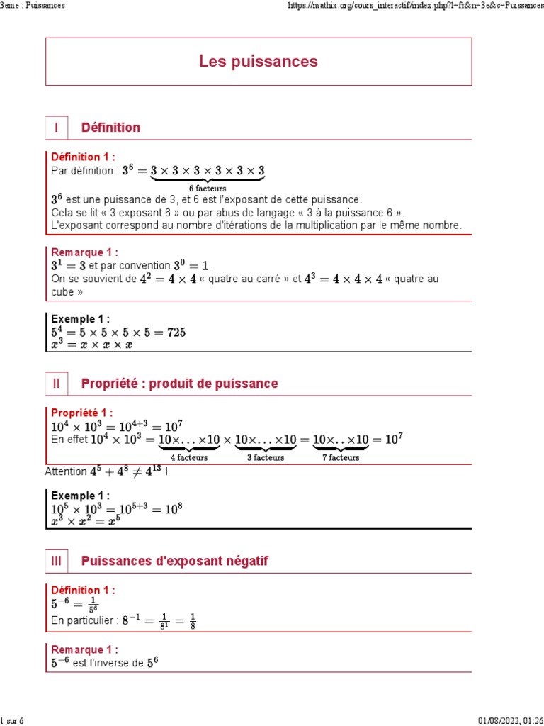 Cours sur les puissances en 3ème | PDF | Multiplication | Notation