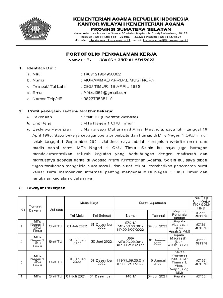 Portofolio + Surat Keterangan Pengalaman Kerja Ijal Fix-1 | PDF