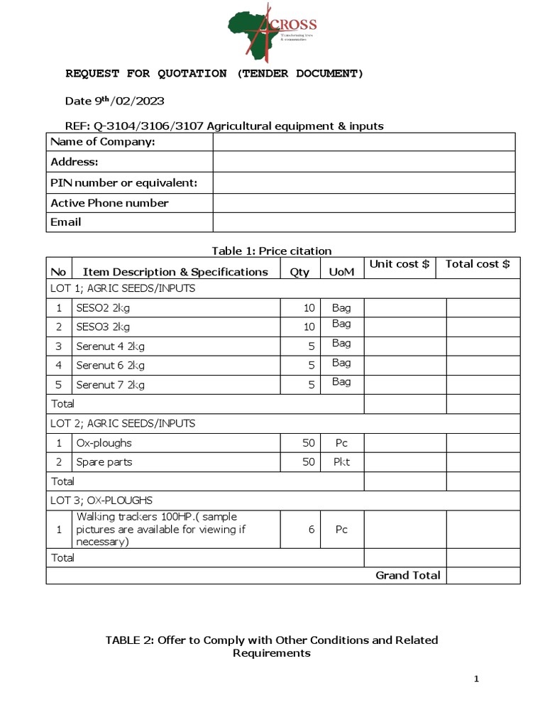Tender Document-Agricultural Equipment & Inputs | PDF | Supply Chain ...
