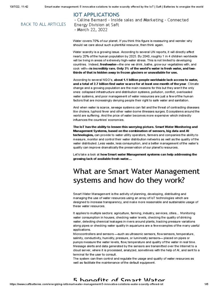 Smart Water Management - 5 Innovative Solutions To Water Scarcity ...