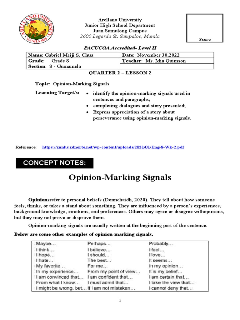 Opinon Marking Signals | PDF | Experience | Thought