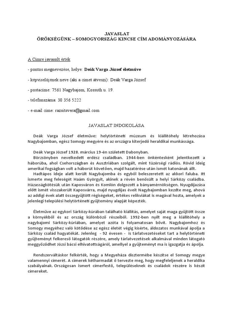 Deák Varga József Élete | PDF