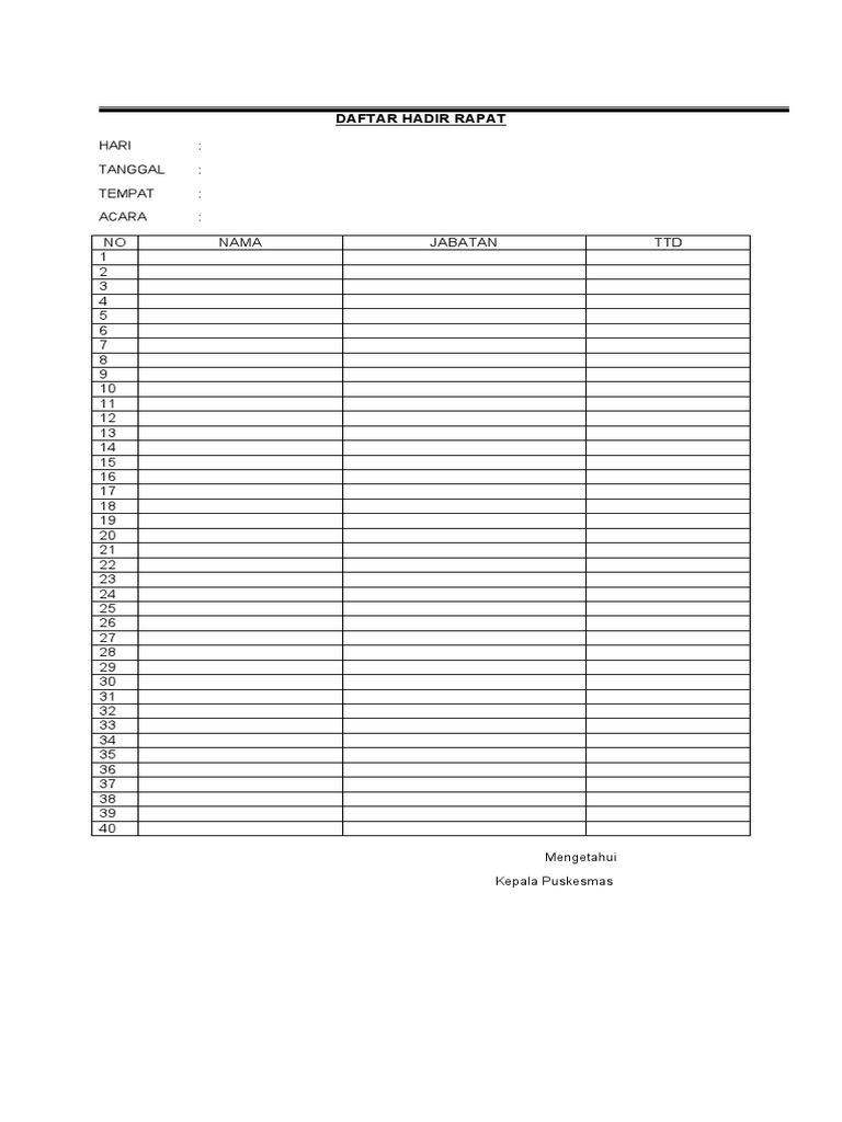 Daftar Hadir Rapat | PDF | Metode & Bahan Ajar