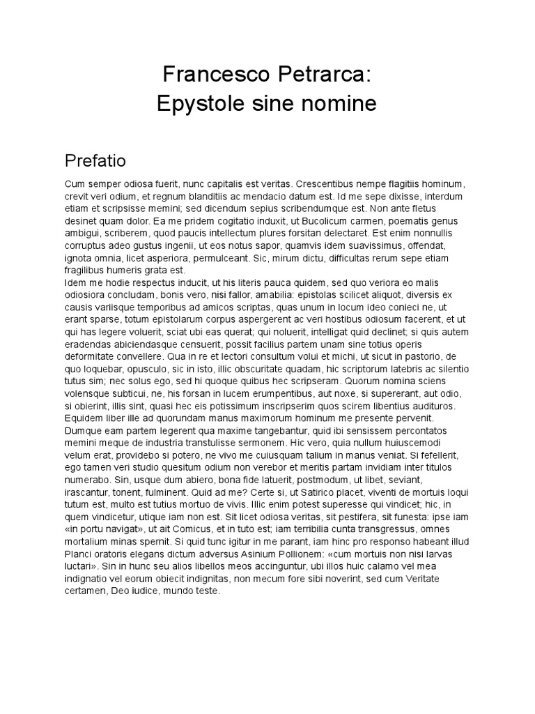 Francesco Petrarca: Liber Sine Nomine | PDF