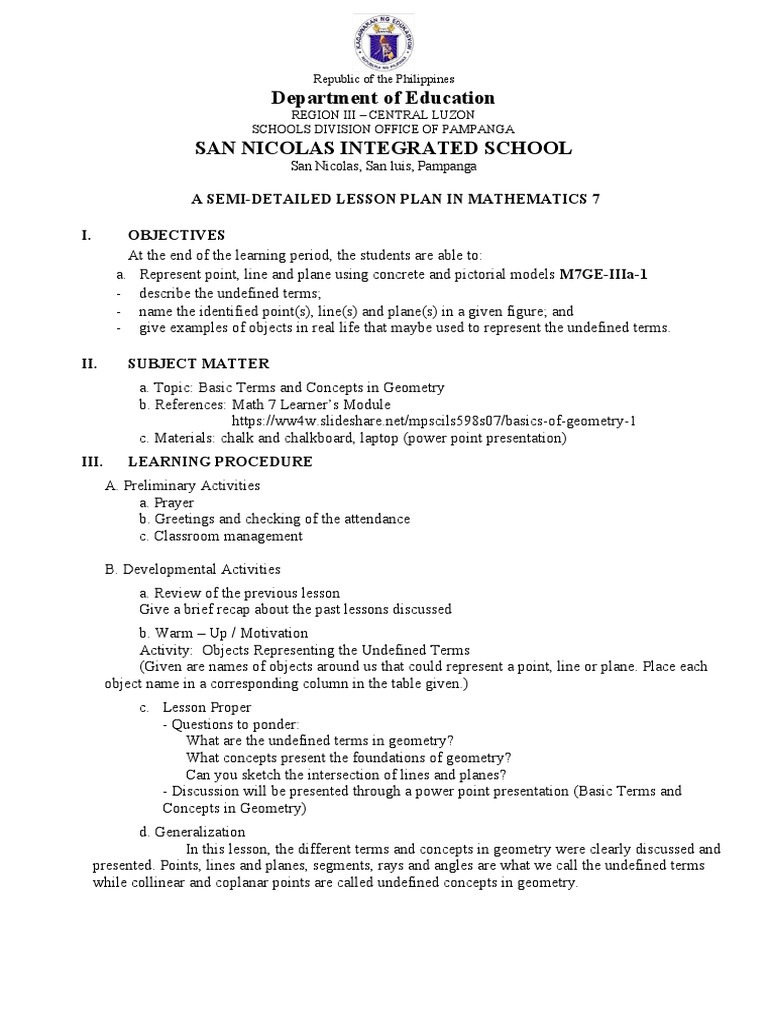 Semi-Detailed Math Lesson Plan 7 | PDF | Mathematics | Lesson Plan