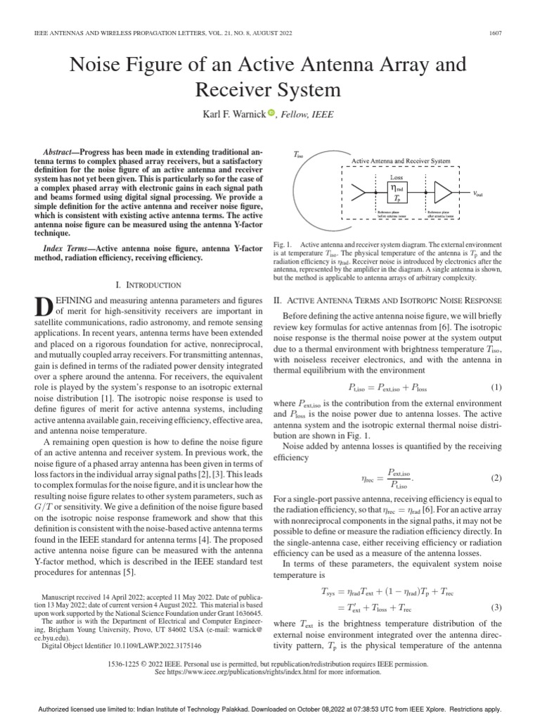 Noise Figure of An Active Antenna Array and Receiver System | Download Free PDF | Antenna (Radio ...