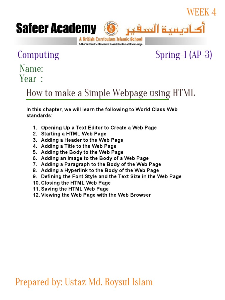 Year 6 - AP3 - Computing - Week 4 - HTML | PDF | World Wide Web | Internet & Web