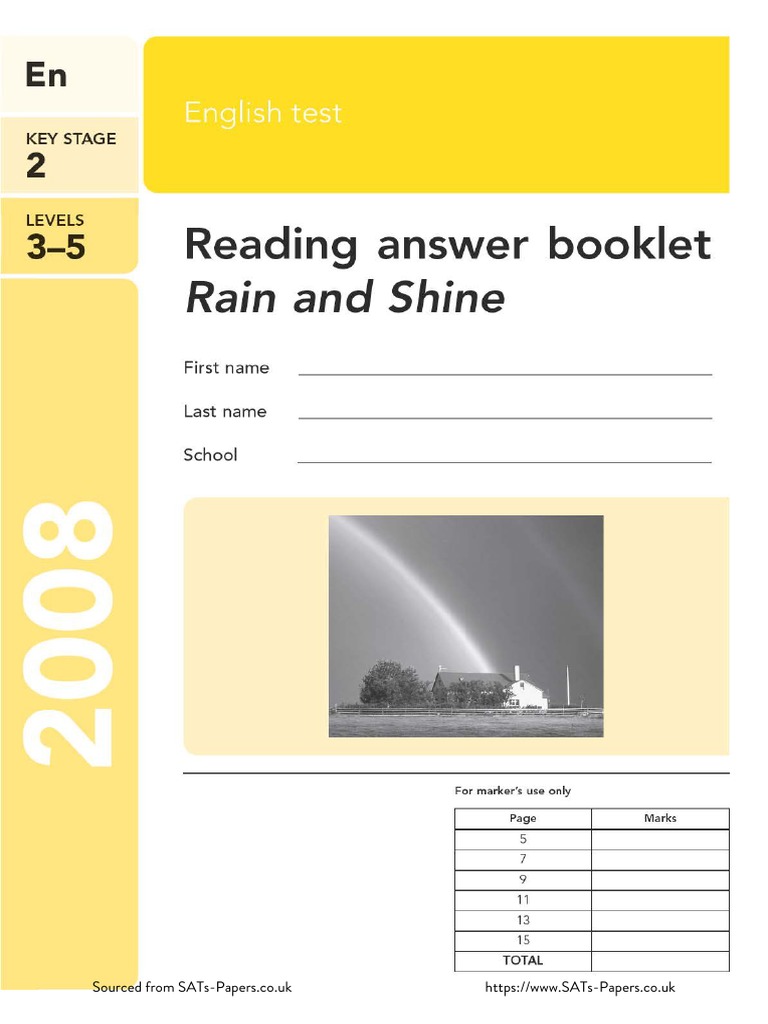 ks2 English 2008 Reading Answer Booklet | PDF